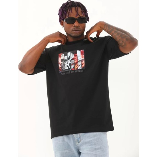 Dayn Gante Oversize Baskılı Bisiklet Yaka T-Shirt - Siyah Fiyatı