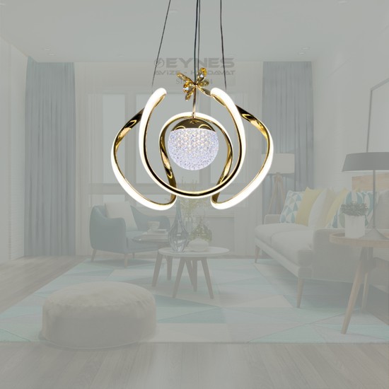 Eynes Avize LED Avize Toplu Kumandalı Gold Renk 3 Renk Işık Fiyatı