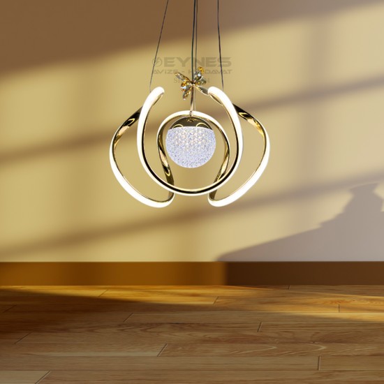 Eynes Avize LED Avize Toplu Kumandalı Gold Renk 3 Renk Işık Fiyatı