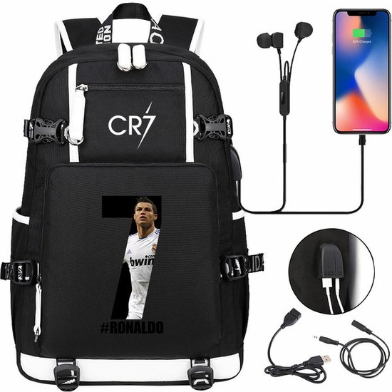 Songli Resim Renkli Futbol Cr7 USB Şarj Sırt Çantası Ronaldo Fiyatı