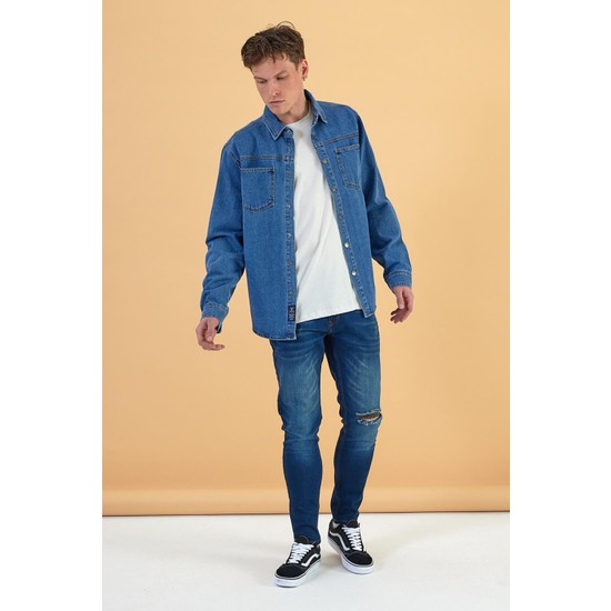 Vena Erkek Jason Dark Blue Oversize Jean Gömlek Ceket Fiyatı