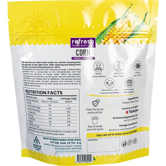 Refresh Chips FREEZE DRY MISIR -DONDURULARAK KURUTULMUŞ Fiyatı