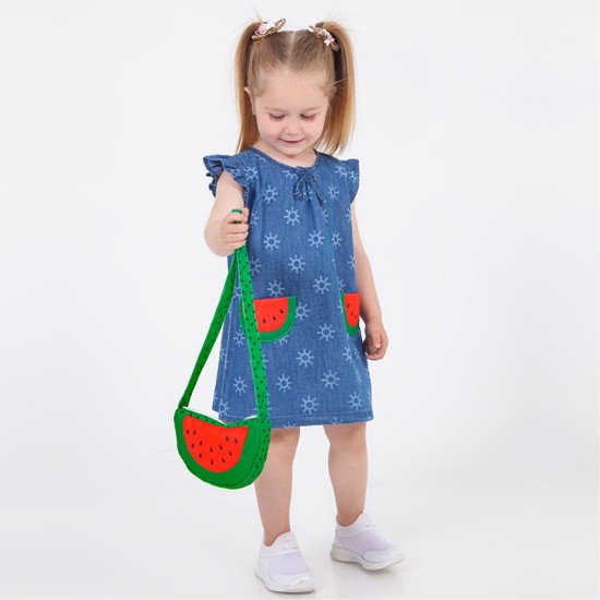 Overdo Kids Karpuz Desenli Ve Çantalı Kız Çocuk Kot Elbise Fiyatı