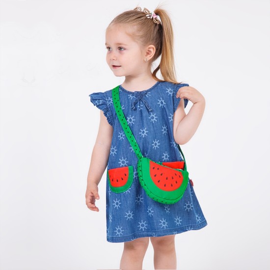 Overdo Kids Karpuz Desenli Ve Çantalı Kız Çocuk Kot Elbise Fiyatı