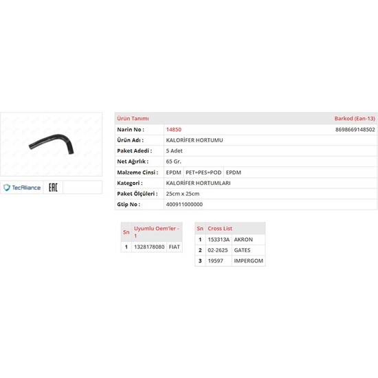 IBRAS Kalorıfer Hortumu Fıat Ducato Iı 2.8 Jtd 1328178080 Fiyatı