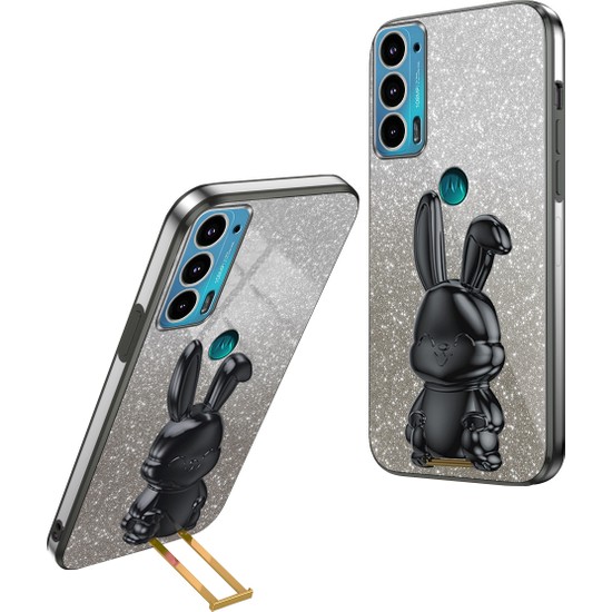 Motorola Edge 20 Kickstand'lı Parıltılı Toz Kapak (Yurt Fiyatı