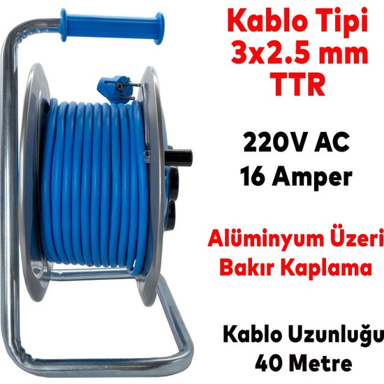 Badem10 Makaralı Seyyar Kablo Metal 4 Prizli Uzatma Kablosu Fiyatı