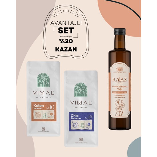 Vimal Keten Tohumu Yağı 250 ml + Chia Tohumu 500 gr + Keten Fiyatı Vimal Keten Tohumu Yağı 250 ml + Chia Tohumu 500 gr + Keten Fiyatı