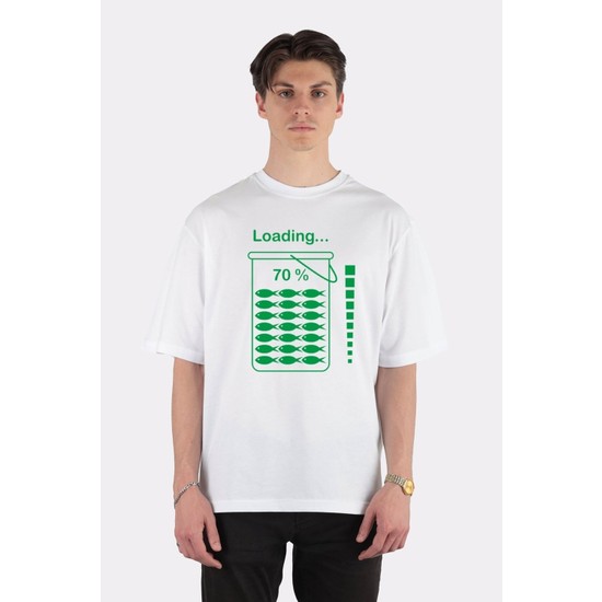 Green Mint Beyaz Oversize T-Shirt Loading Fish Green Print Fiyatı