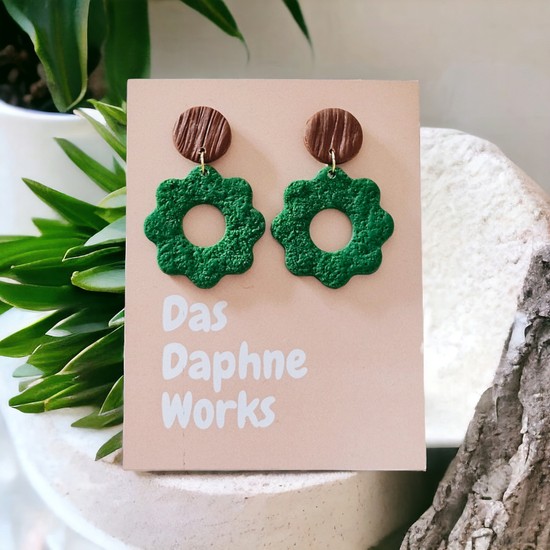 Das Daphne Works Yeşil Çiçek Küpe- El Yapımı Polimer Kil Fiyatı
