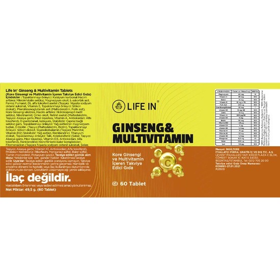 Life In Ginseng & Multivitamin Tablet 60 Adet Fiyatı