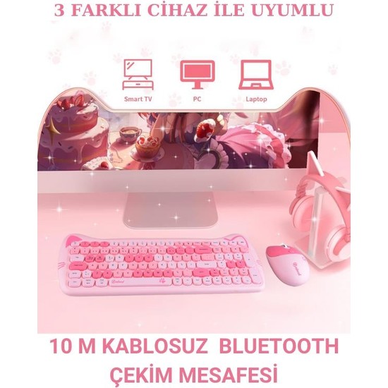 NDNeed Sevimli Kedi Kablosuz Klavye ve Mouse Seti Bluetooth Fiyatı
