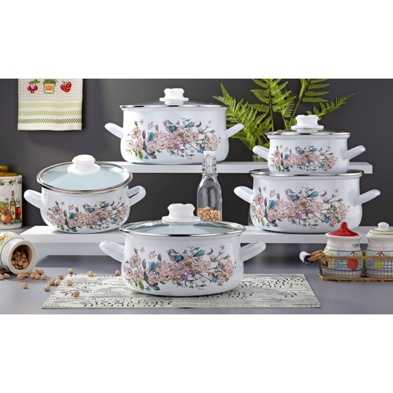 Bonera Emaye 16 cm Güveç Kuş Desenli Dekor Cam Kapak Fiyatı