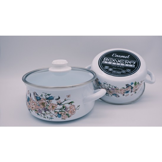 Bonera Emaye 16 cm Güveç Kuş Desenli Dekor Cam Kapak Fiyatı