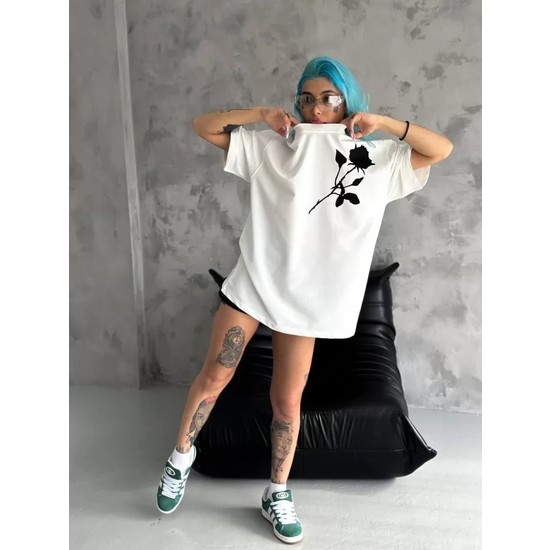 Guzzy Bisiklet Yaka Baskılı Oversize T-Shirt - Beyaz Fiyatı