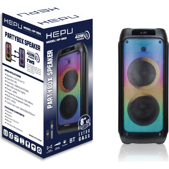Hepu Hp 965 Şarjlı TAŞINABILIR40 Watt Rms 2*8 Inch Bluetooth Fiyatı