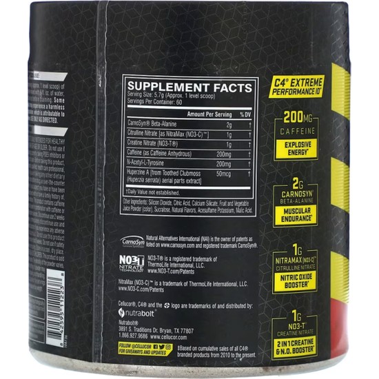 Cellucor , C4 Extreme, Explosive Pre-Workout Performance, 60 Fiyatı