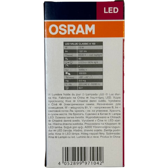 Osram 13W (100W) 6500K (Beyaz Işık) E27 Duylu LED Ampul Fiyatı