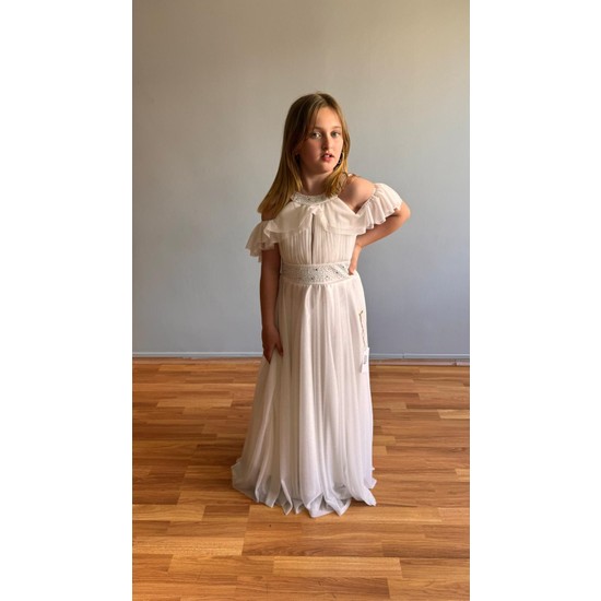 Taha Kids Taşlı Hayal Tül Kız Çocuk Abiye Beyaz Fiyatı
