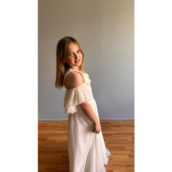 Taha Kids Taşlı Hayal Tül Kız Çocuk Abiye Beyaz Fiyatı