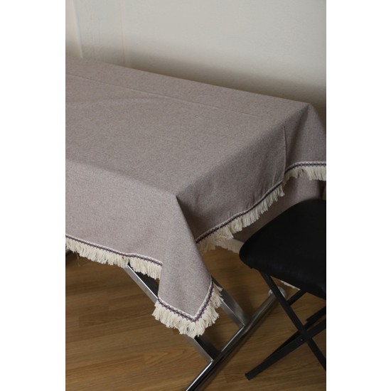 NDC Home Kahverengi Pamuk Keten Püsküllü Masa Örtüsü Fiyatı