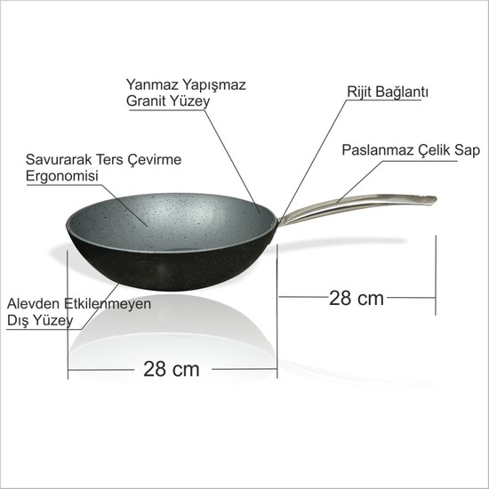 M3 Decorium Büyük 28 cm Granit Yanmaz Yapışmaz Yüzeyli Fiyatı