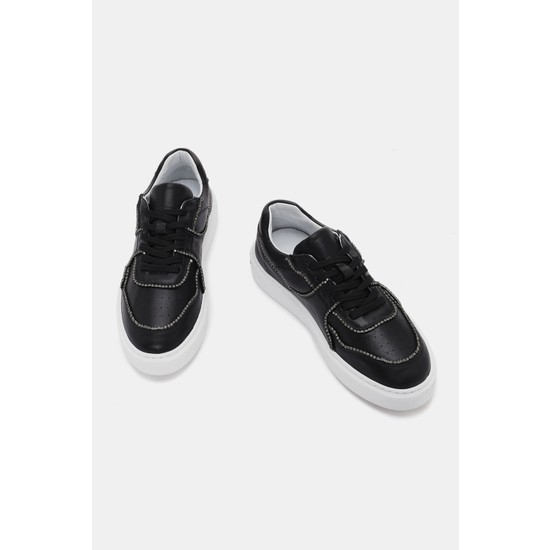 Bestyle Skype Kadın Siyah Taşlı Cilt Deri Sneaker Fiyatı