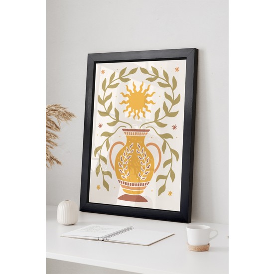 DuoArt Vazo ve Güneş/groovy Boho Vivid/doğal Ahşap Çerçeveli Fiyatı