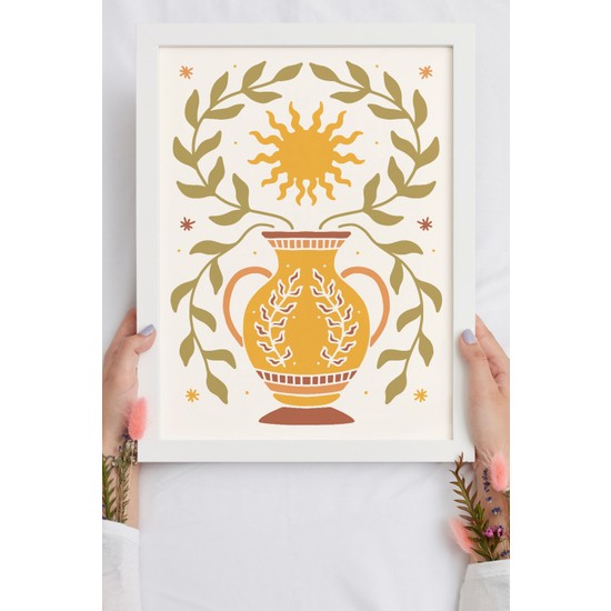 DuoArt Vazo ve Güneş/groovy Boho Vivid/doğal Ahşap Çerçeveli Fiyatı