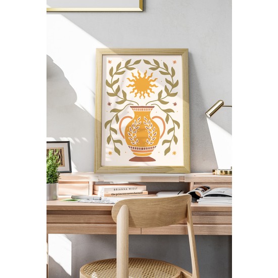 DuoArt Vazo ve Güneş/groovy Boho Vivid/doğal Ahşap Çerçeveli Fiyatı