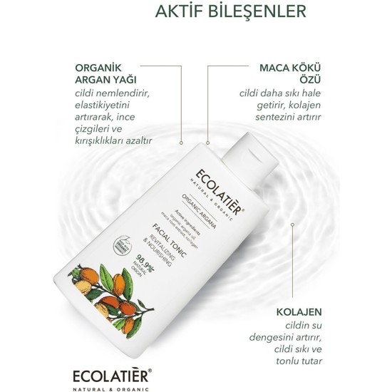ECOLATIER Organik Argan Yüz Toniği Canlandırıcı Besleyici, Fiyatı