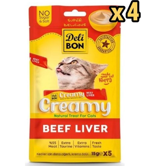 Delibon Creamy Dana Ciğerli Kedi Ödül Maması 15 gr 5li x 4 Fiyatı