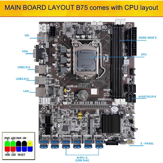 Guitar B75 12 Kart Gpu Btc Madencilik Anakart + G630 Cpu + Termal Gres ...