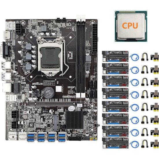 Guitar B75 8 Gpu Madencilik Anakart + Cpu + 8x VER15X Yükseltici Kart 8 ...