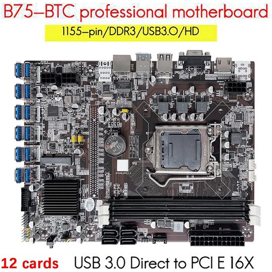 Guitar B75 12 Kart Gpu Btc Madencilik Anakart + G540 Cpu + Termal Gres ...