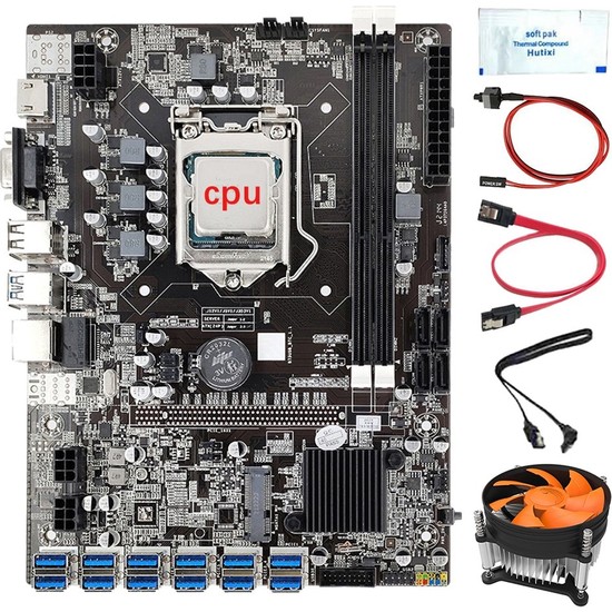 Guitar B75 12 Gpu Madencilik Anakart + Cpu + Fan + Termal Gres ...