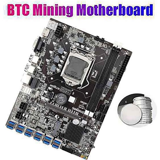 Guitar B75 12 Gpu Madencilik Anakart + Cpu + Fan + Termal Gres + Anahtar Kablosu + 2x Sata Kablosu