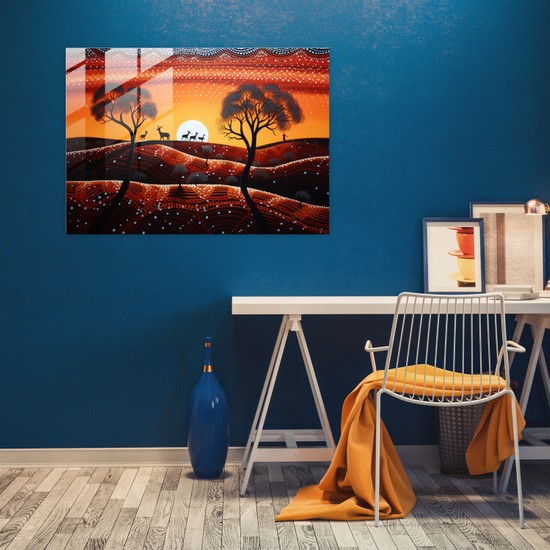 Painted Anarchy Aborijin Cam Baskı - Taşrada Kangurular - Aborijin ...