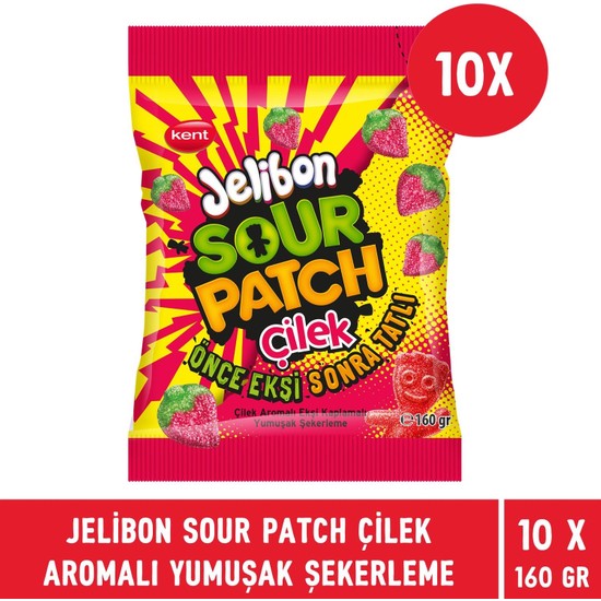 Jelibon Sour Patch Çilek Aromalı Yumuşak Şekerleme 160 gr - 10 Adet ...