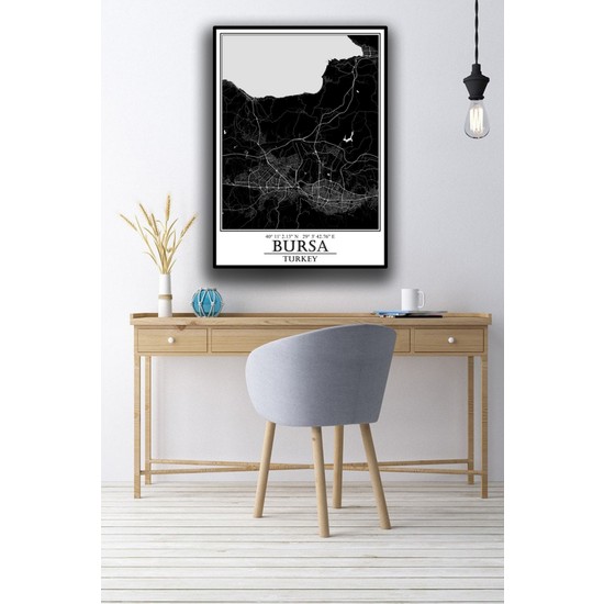 Bursa Şehir Haritası Çerçevesiz Poster-Harita Sanatı, Map Fiyatı