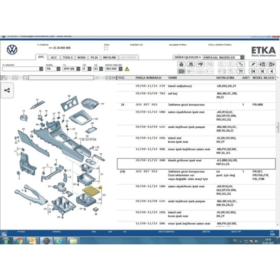 Oem Passat B6 / B7 Bardaklik Sürgülü Kapak (Gri) 0 3C0857503 Fiyatı