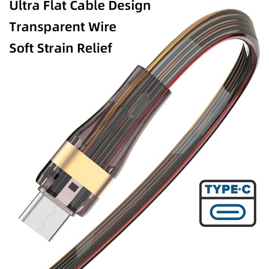 UC-003-FL-2.0M 2m Usb2.0 Usb-C - Usb-C Düz Kablo 65W Hızlı Şarj Dizüstü ...