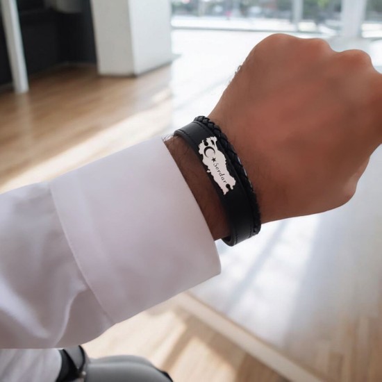 Archin Serdar Ismi Vatan Haritası 925 Ayar Gümüş Plaka Deri