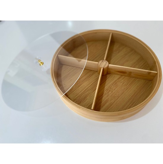 Bambu Akrilik Kapaklı 4 Bölmeli Çerezlik Kuruyemişlik Fiyatı