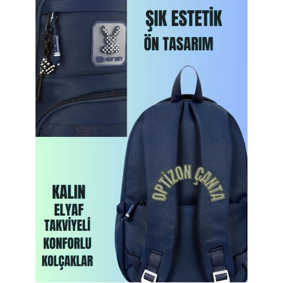 optizon Lacivert Renk Tokalı Okul Çantası ve Beyaz Sport Suluk 2'li ...