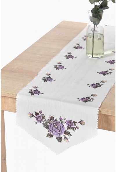 Fatih Kanaviçeli Fistosuz Runner - Ekru - Mor Fatih Kanaviçeli Fistosuz Runner - Ekru - Mor