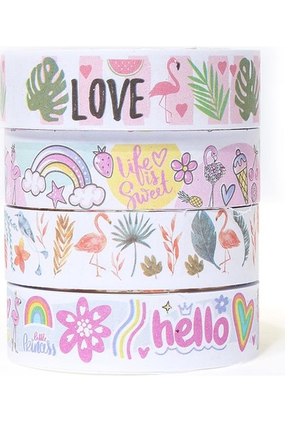Vuki Flamingo Desenli Renkli Bant 4'lü
