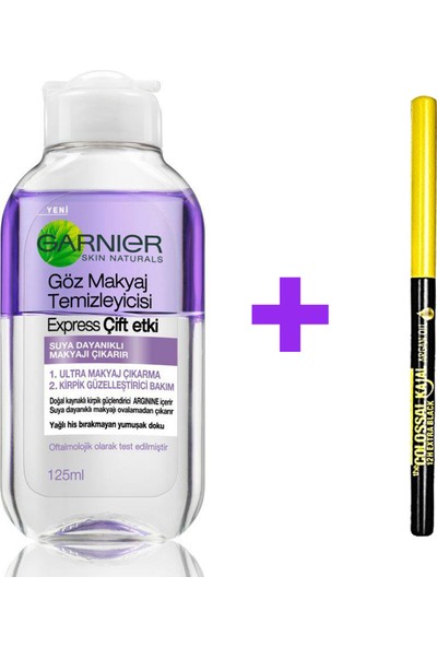 Garnier Göz Makyaj Temizleyici Express Çift Etki 125 ml + Maybelline New York Göz Kalemi Garnier Göz Makyaj Temizleyici Express Çift Etki 125 ml + Maybelline New York Göz Kalemi