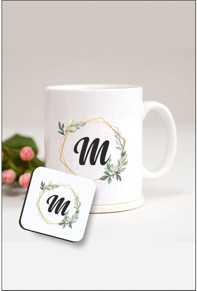 Tünelreklam Çerçeveli M Harfli Kupa Bardak ve Bardak Altlığı