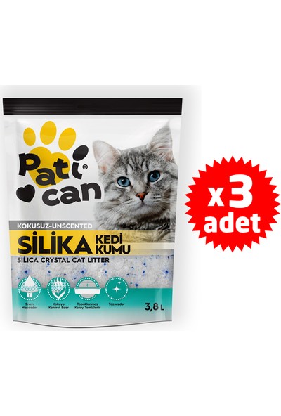 Patican 3'lü Silika Kristal Kedi Kumu 3.8 Lt Patican 3'lü Silika Kristal Kedi Kumu 3.8 Lt